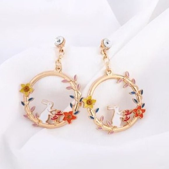 Anthropologie | Jewelry | New Hannah Rabbit Mushrooms Floral Enamel ...